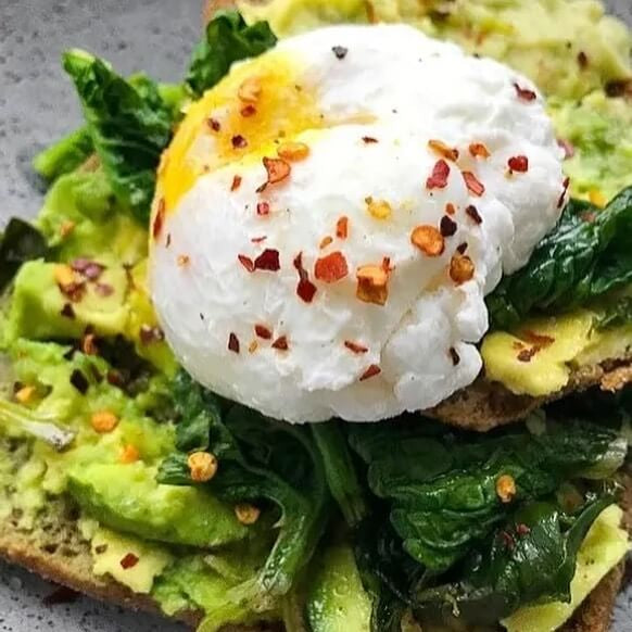 Healthy Breakfast! Avocado Toast with Poached Egg & Olive Oil Granola ...